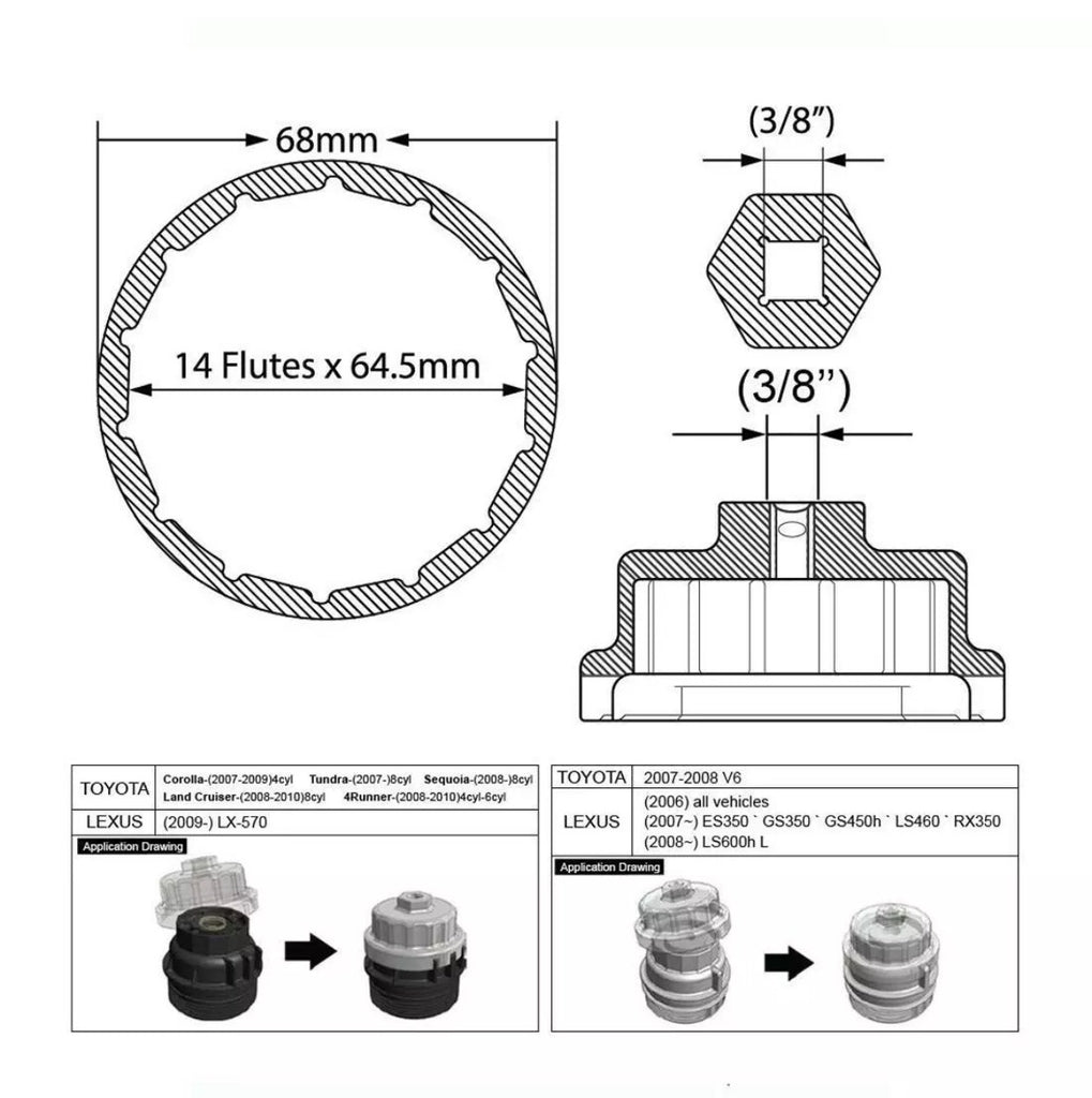 64mm Oil Filter Cap Wrench Compatible with Toyota Camry Corolla Highla ...